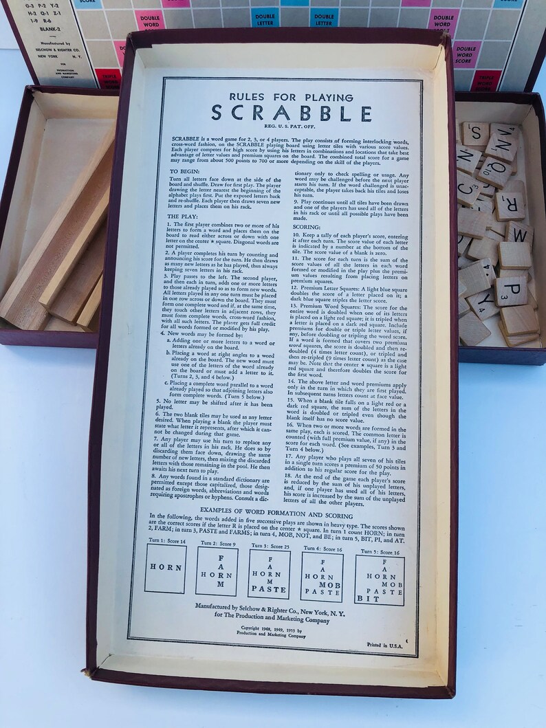 Vintage Scrabble Game 1953 Edition Complete Set Selchow & - Etsy