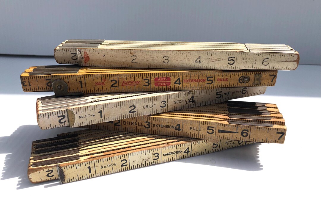 Vintage Wooden Folding Rulers Lot, Five 2 Way Folding Rulers, Lufkin ...