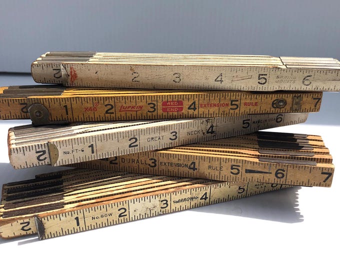 Vintage Wooden Folding Rulers Lot, Five 2 Way Folding Rulers, Lufkin ...