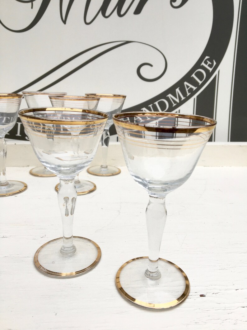 VINTAGE 10-piece 18K Gold Rimmed Cocktail Set With Gold | Etsy
