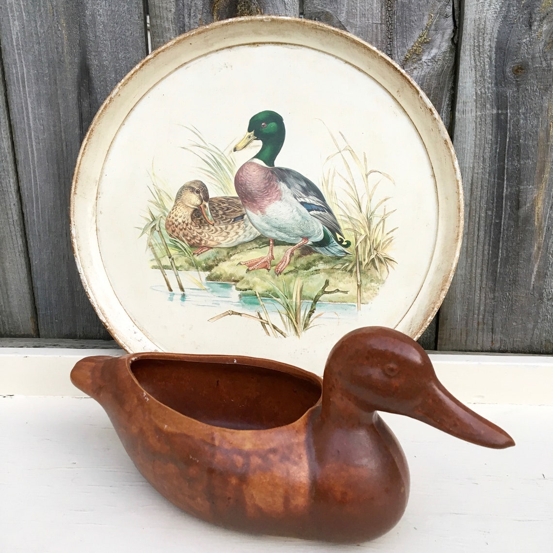 Vintage Duck Planter and Tray Rustic Brown Glazed Pottery - Etsy