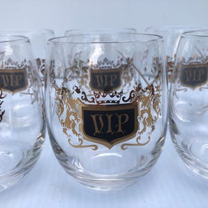 Vintage Bar Glasses, 6 VIP Stemless Wine Glasses, MCM Baroque Style ...