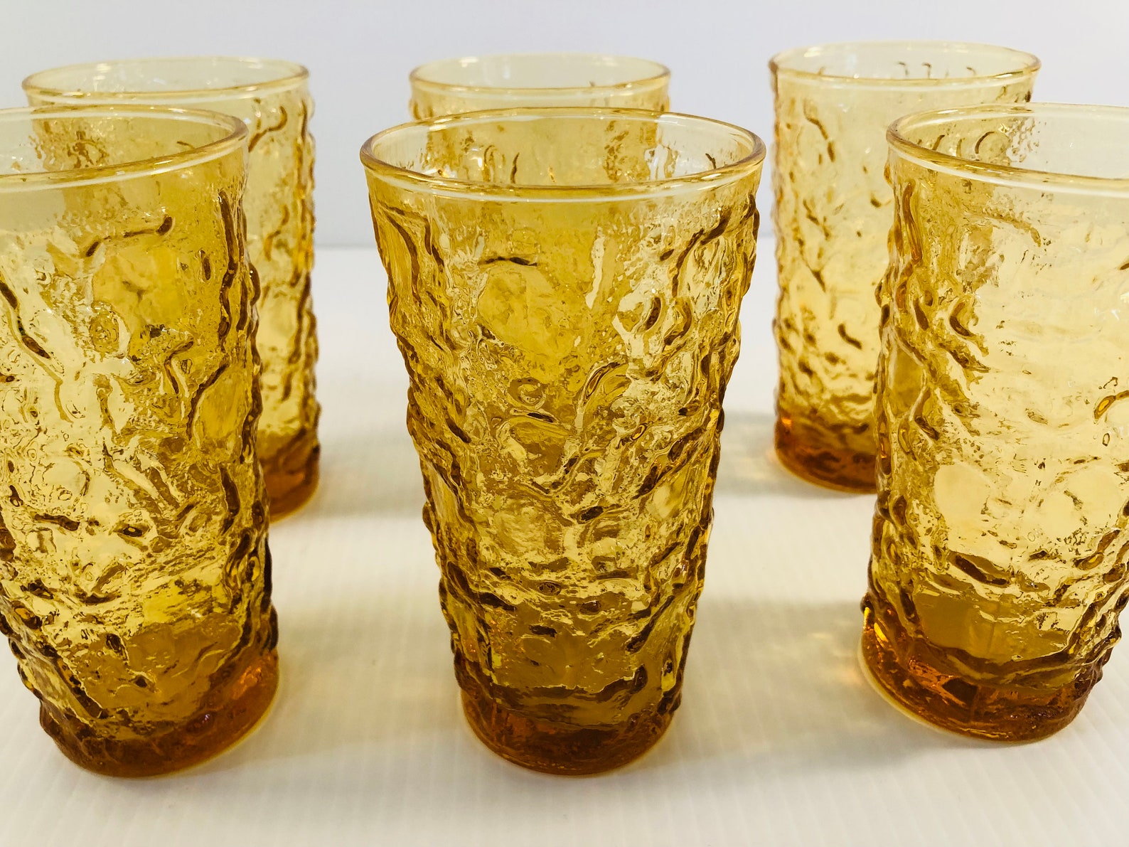 Vintage Crinkle Glass Pitcher Beverage Set, 7 Piece Anchor Hocking ...