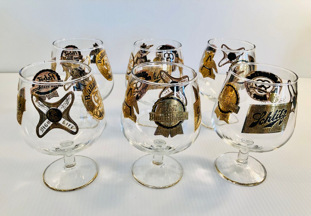 Vintage Beer Snifter Glasses, Rare Large MCM 22K Gold Beer Glasses, Set ...
