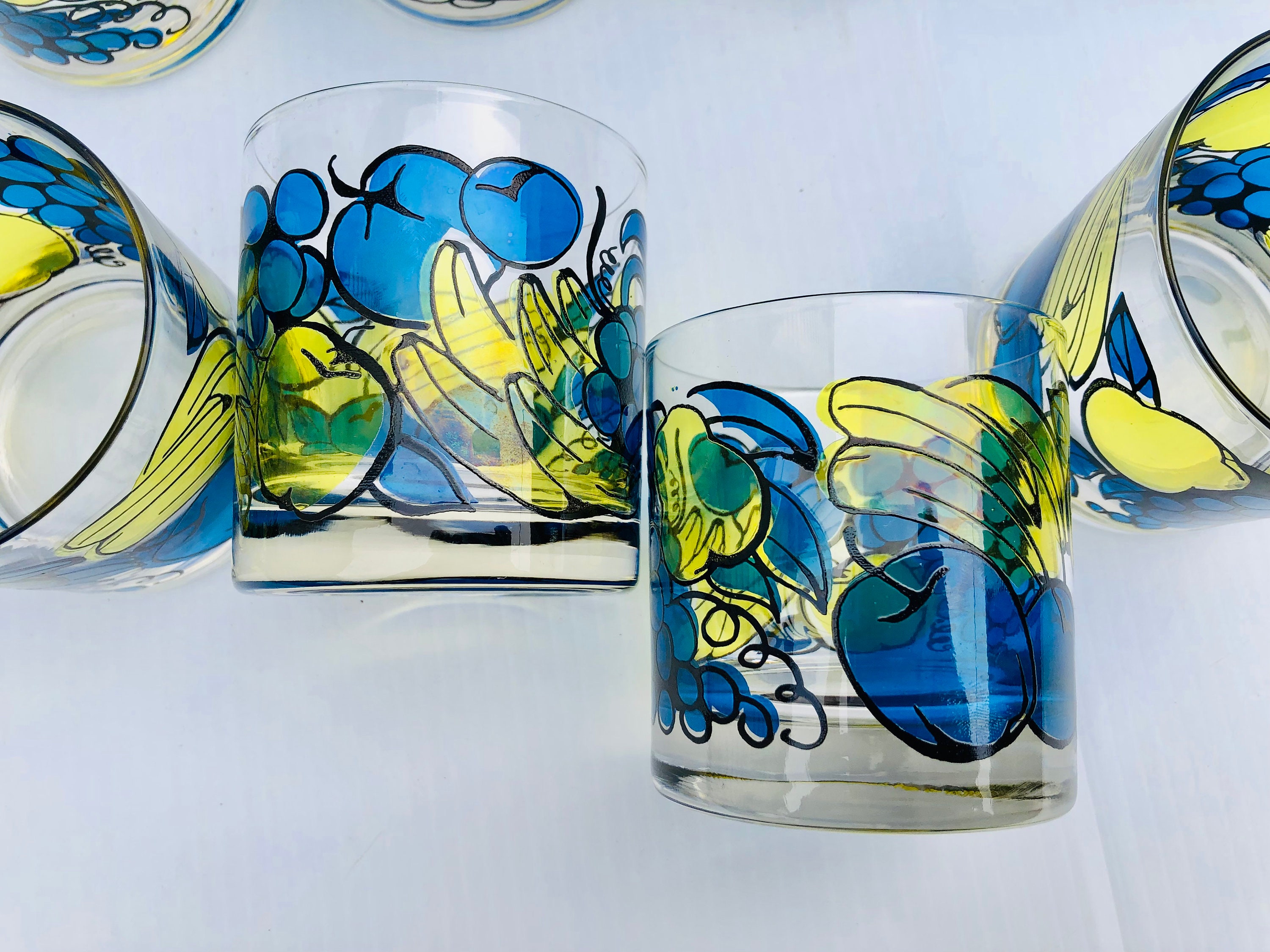 Vintage Dominion Bar Glasses, Blue & Yellow Fruit Tumblers, Set of 8 - Etsy