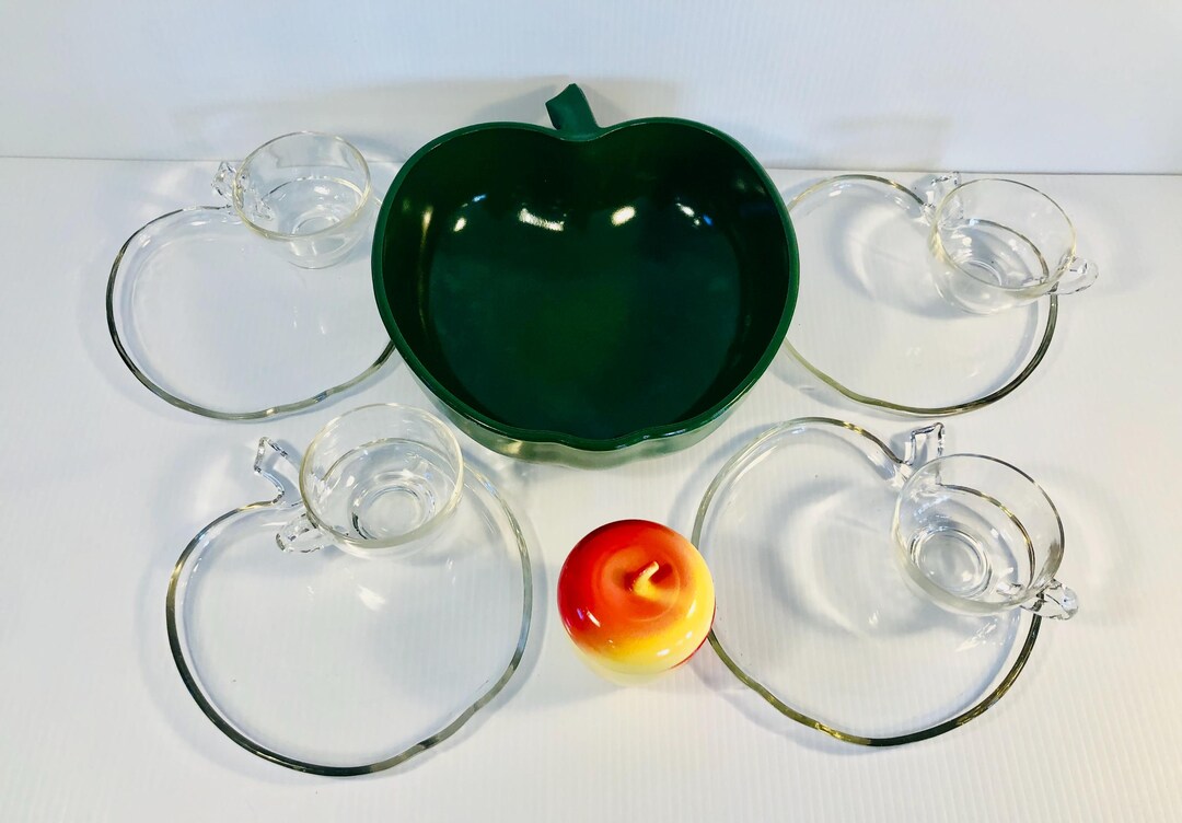 Vintage Hazel Atlas Apple Glassware Lot, 4 Clear Glass, Apple Shape ...