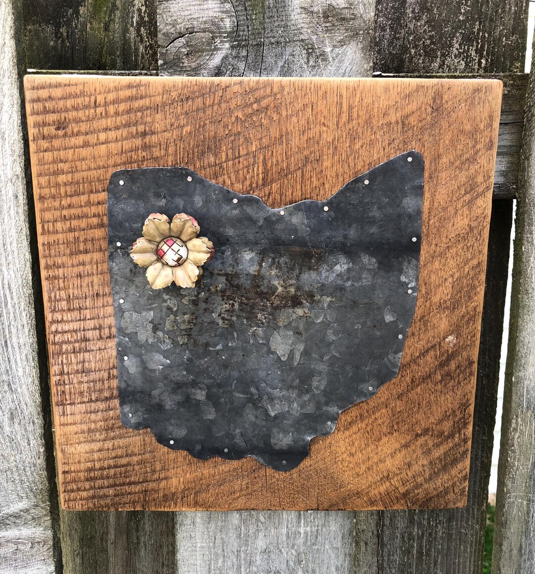 Handmade Ohio Wood Sign, Metal Magnet Board With Vintage Flower - Etsy