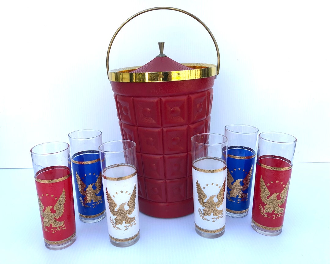 Vintage, 1960's, Deep Red With Gold Trim, Lustro Ware Ice Bucket With ...