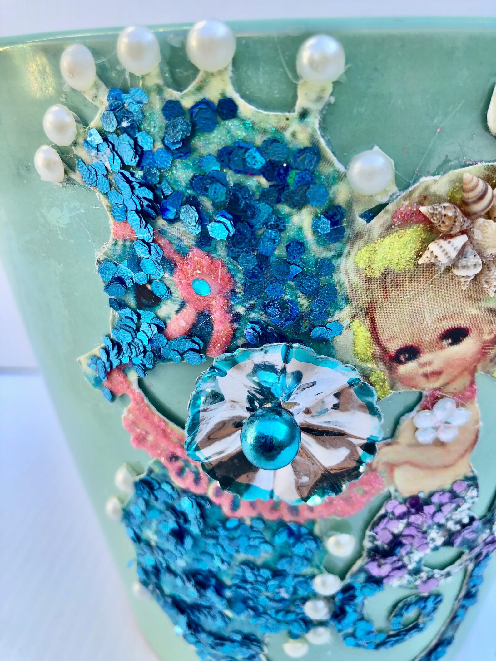 Vintage Mermaid Seahorse Planter, Turquoise Ceramic Flower Pot, Kitsch ...