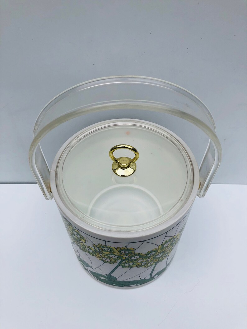 MCM White Ice Bucket With Green and Yellow Flowers and an - Etsy