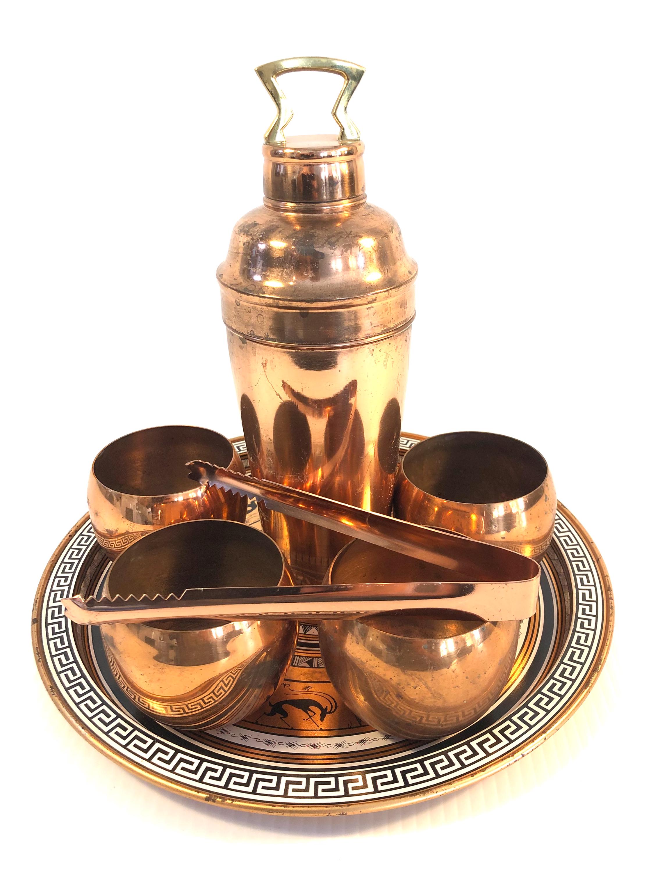 Vintage Copper Bar/beverage Set, Copper Etruscan Grecian Tray, Copper ...