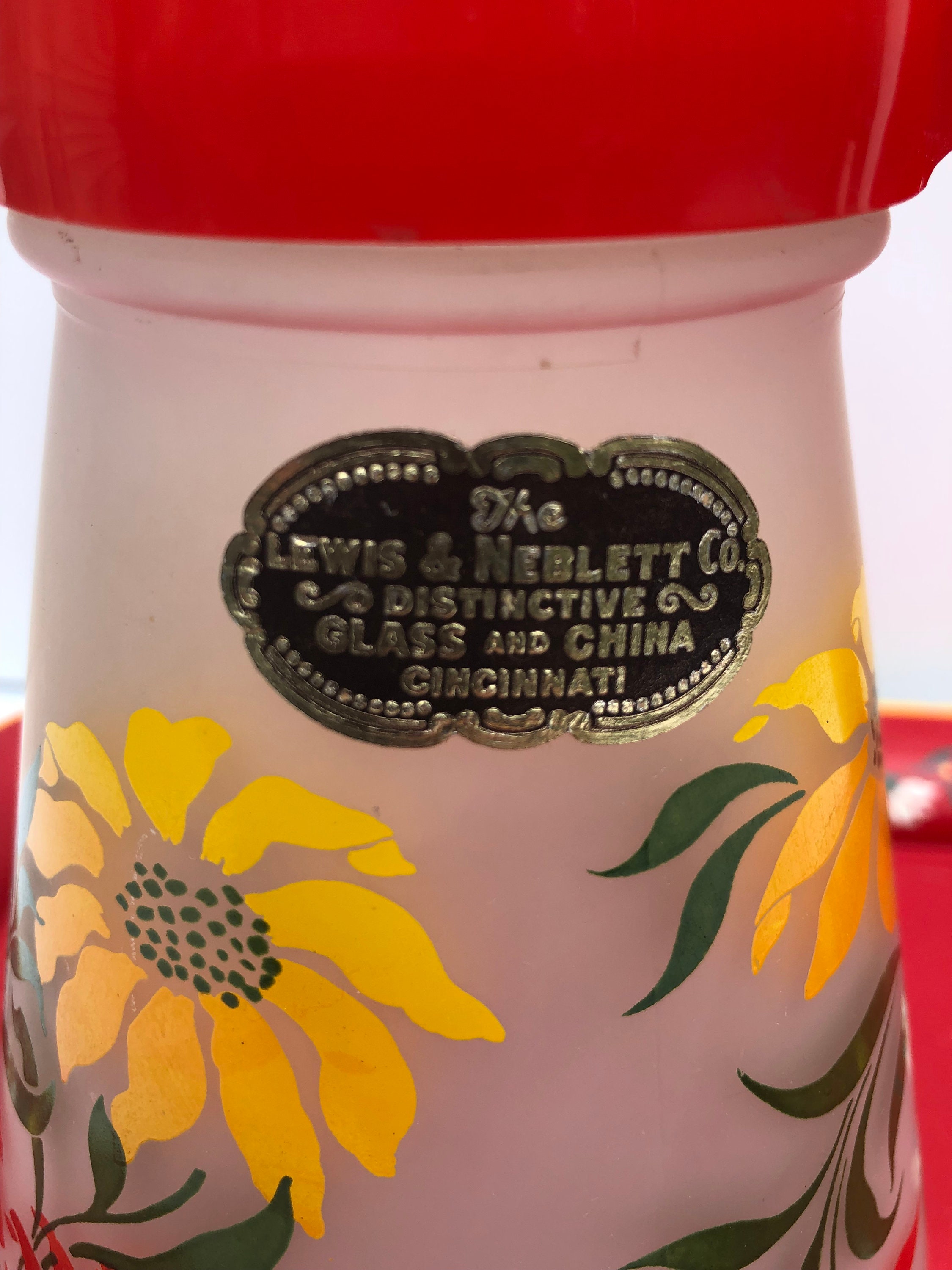 Vintage Floral Breakfast Set, Hand Painted Syrup Dispenser, Red Metal ...