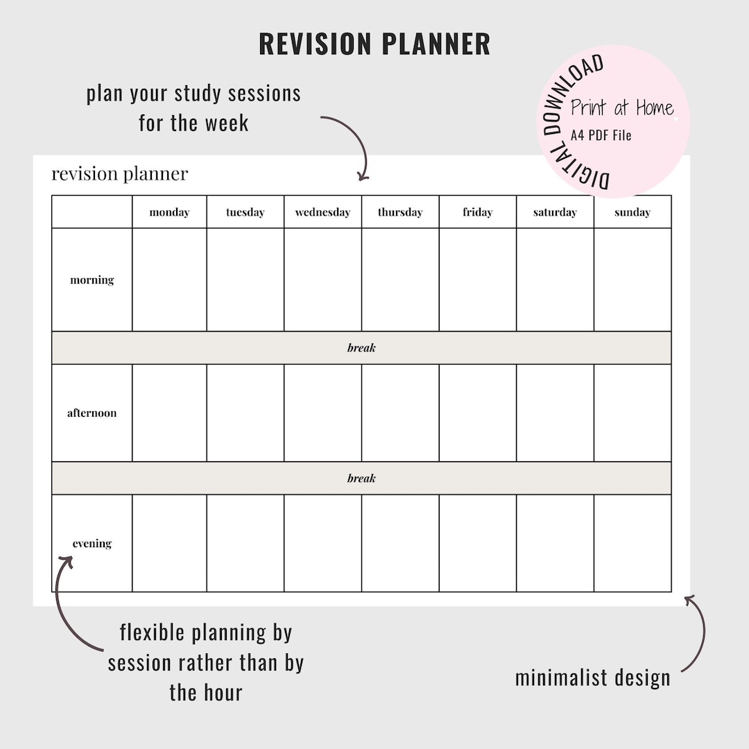 A4 Student Revision Planner | Printable Study Schedule & Exam Timetable ...