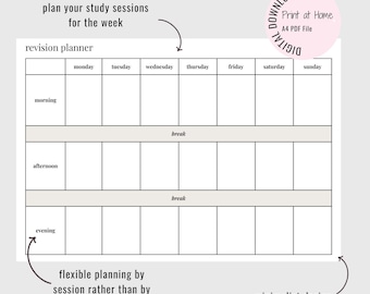 Printable Revision Timetable | Weekly Study Planner for Students | A4 ...