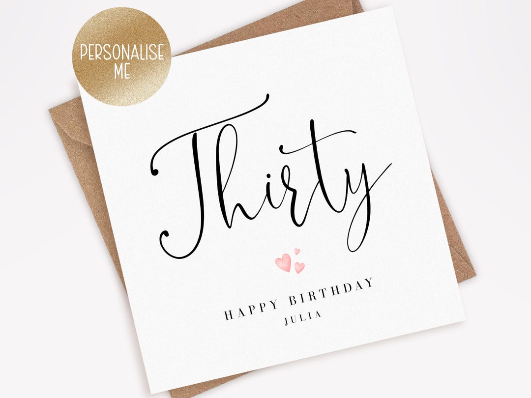 Personalised 30th Birthday Card for Her, Simple 30th Birthday Card for ...