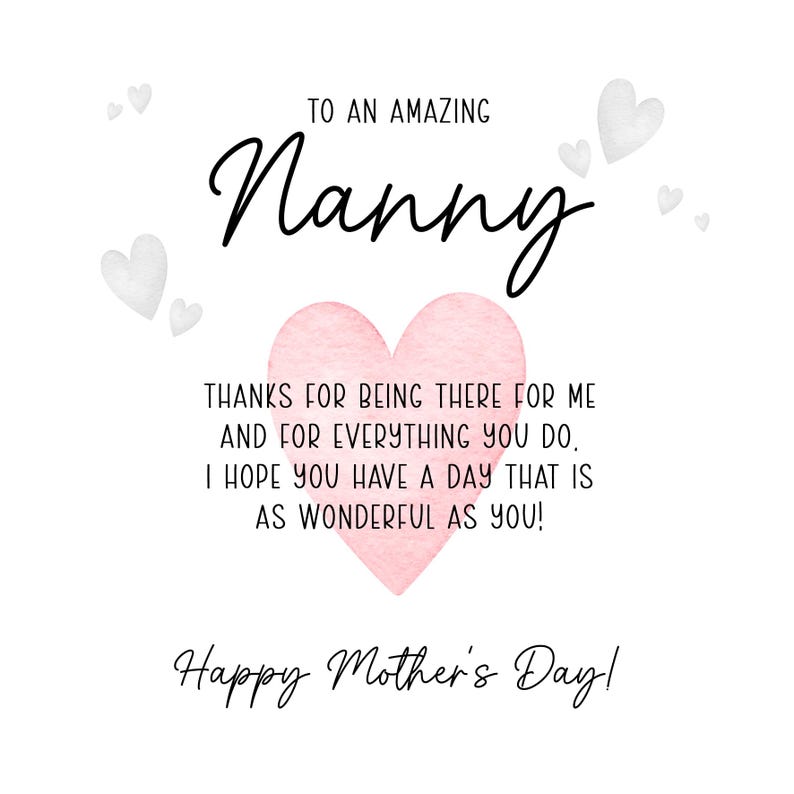 Mothers Day Card for Nanny With Verse, Poem, Happy Mother's Day to ...