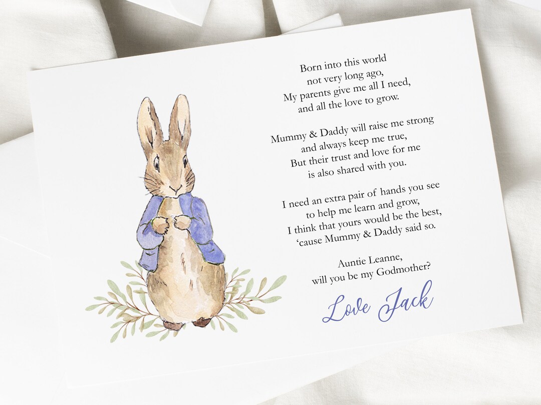 Peter Rabbit Poem Will You Be My Godmother, Godfather, Godparent, Guide ...