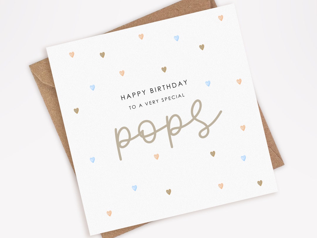 Birthday Card for Pops, Happy Birthday to Pops, Special Pops Birthday Card, Green Hearts, Best ...