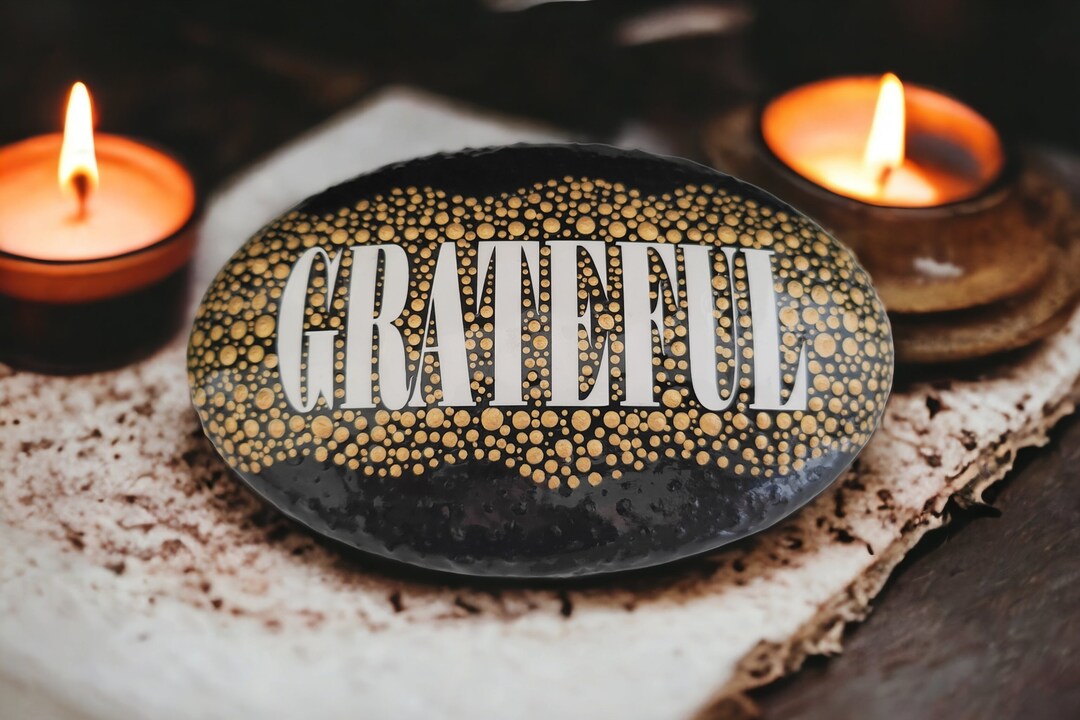 Positivity Stone. "grateful". Black and Gold.hand Made Stone 12cm Wide ...