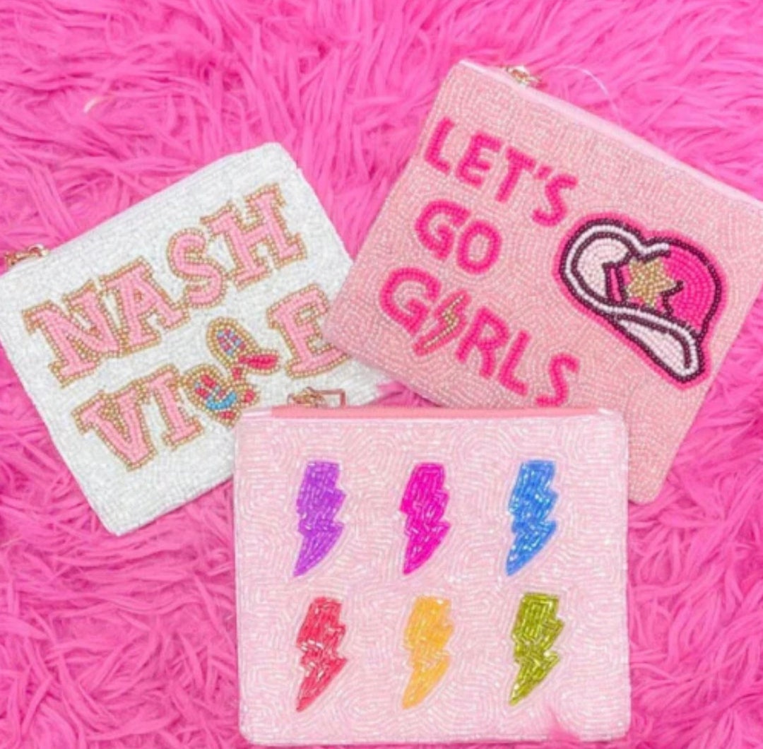 Nashville Preppy Cowgirl Beaded Coin Purse - Disco Lightning Bolt Pouch ...