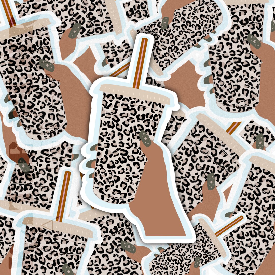 Iced Coffee Sticker Cheetah Print Sticker Leopard Print - Etsy