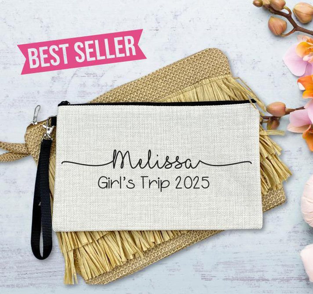 Personalized Girls Trip Makeup Bag: Custom Bachelorette Travel Toiletry ...