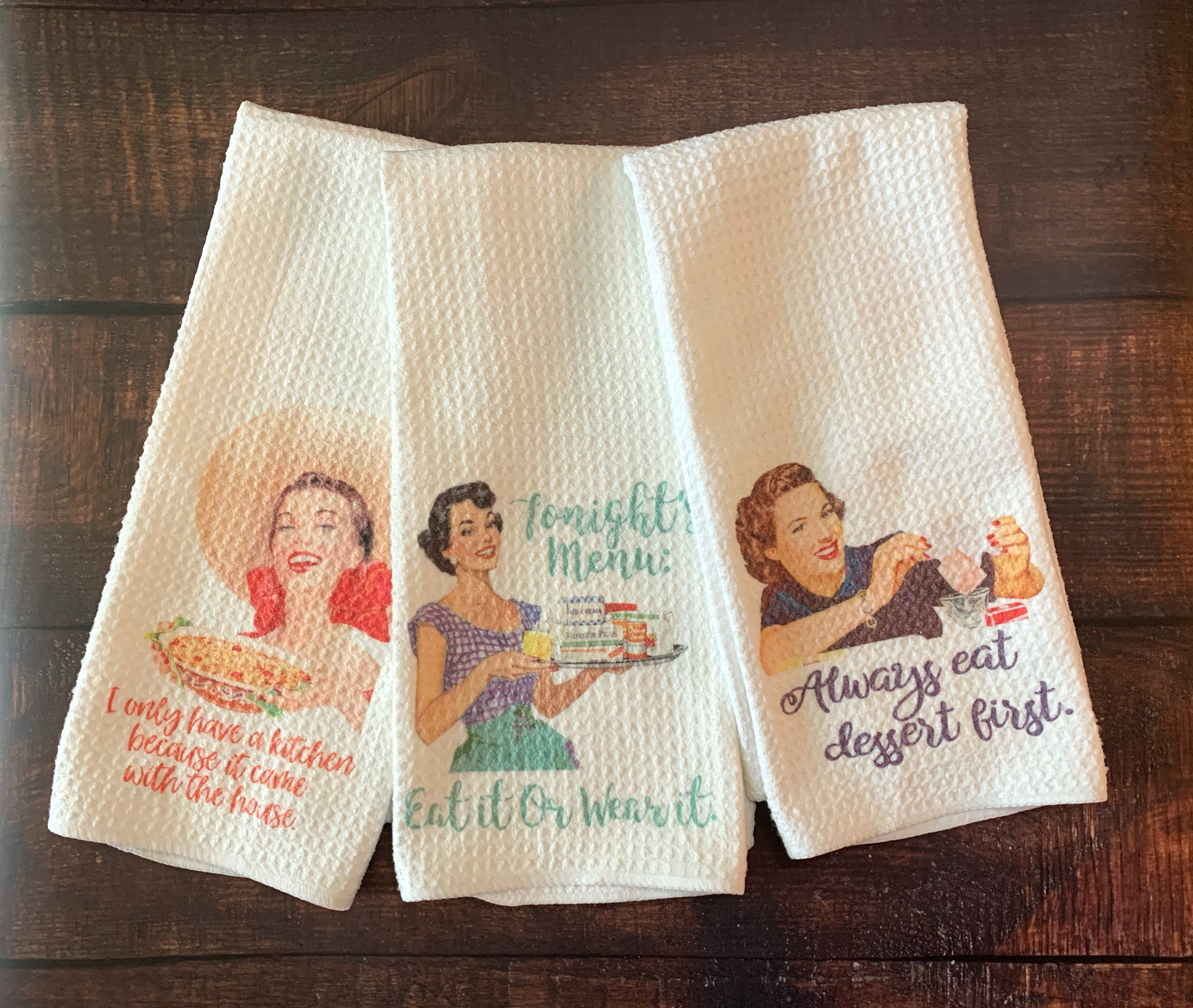 Retro Housewife Vintage Style Kitchen Towel Set Funny Tea - Etsy