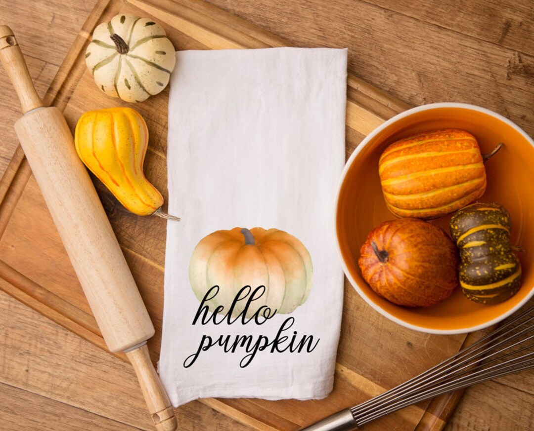 Hello Pumpkin Fall Tea Towel Autumn Kitchen Towel Harvest - Etsy