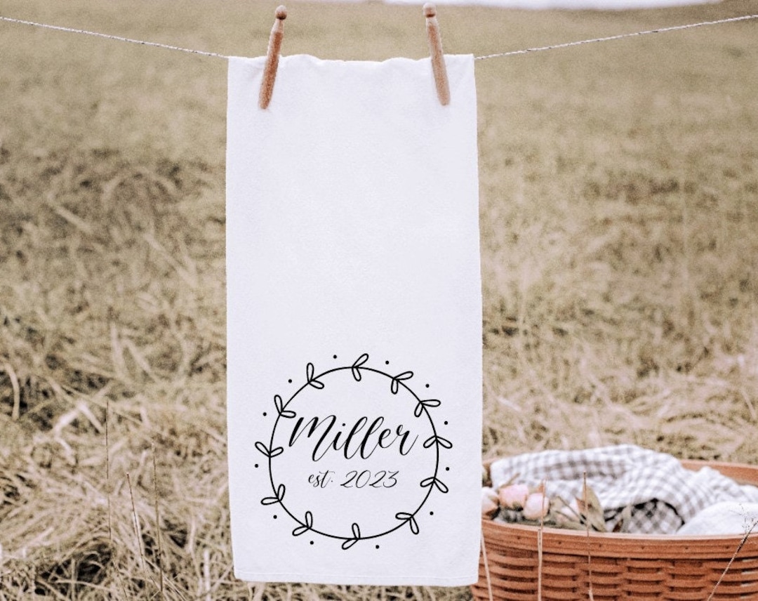 Wedding Gift Personalized Name Flour Sack Tea Towel, Family Name Custom ...