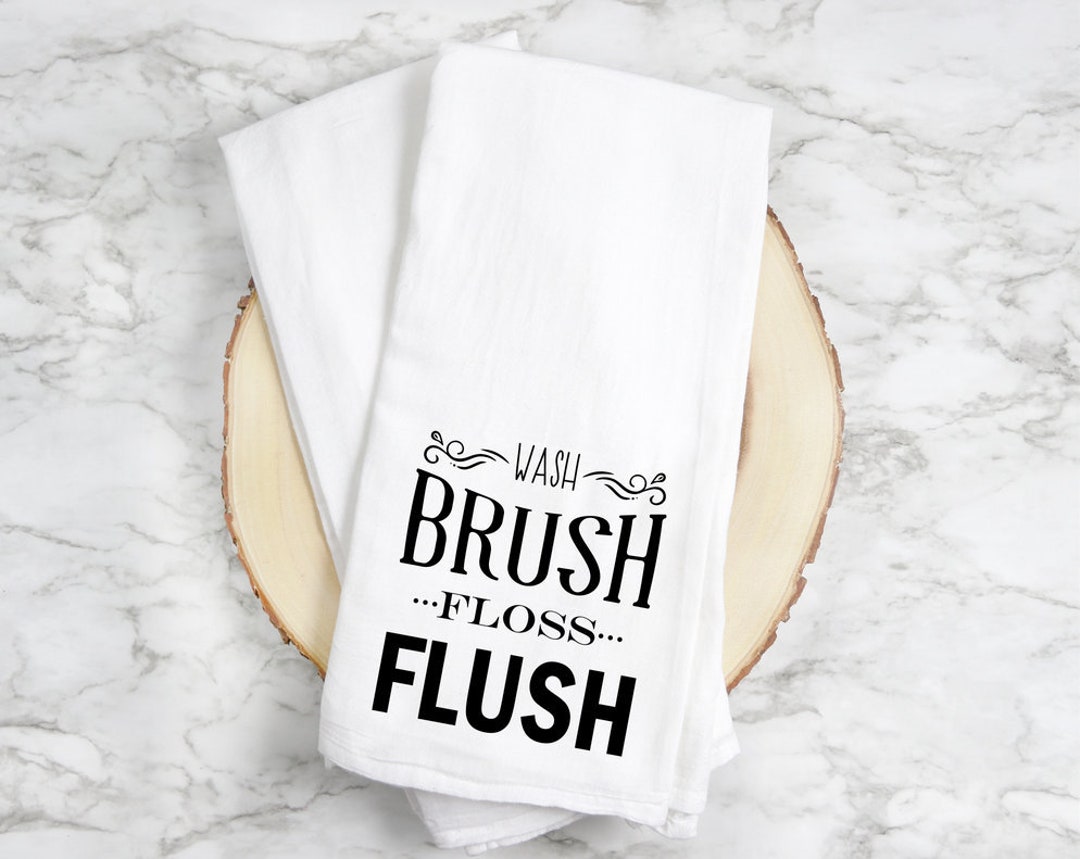 Wash Brush Floss Flush Farmhouse Bathroom Towel, Bathroom Hand Towel ...