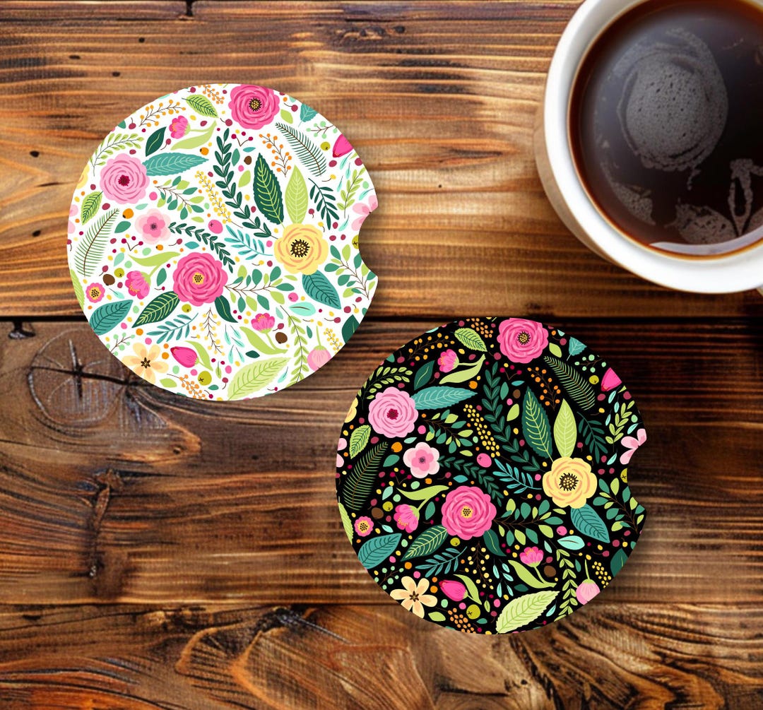 Floral Car Coaster Set: Pink Vehicle Cup Holder Coasters - Etsy