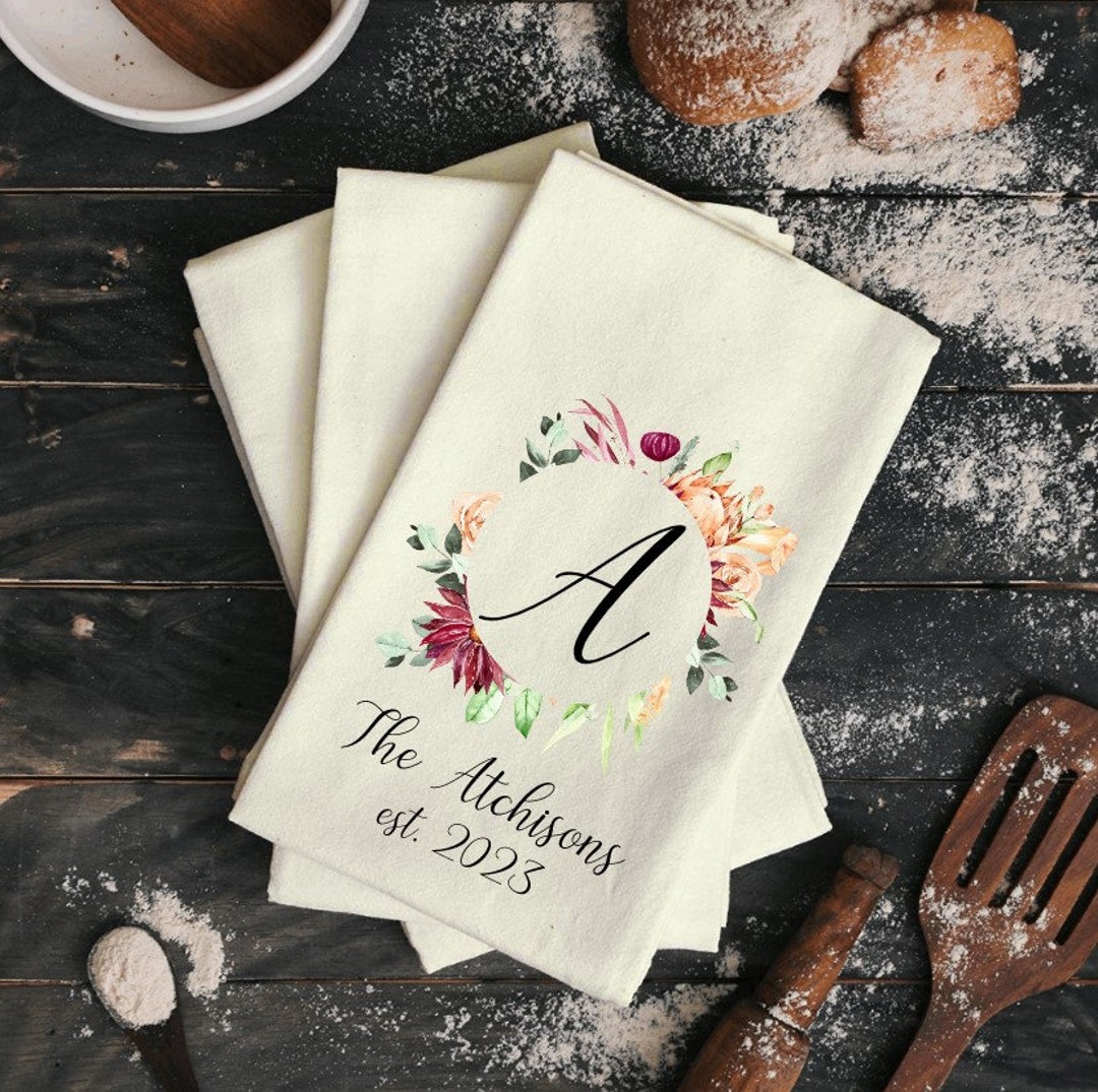 Personalized Kitchen Towel, Monogram Last Name Dish Towel, Waffle Weave ...