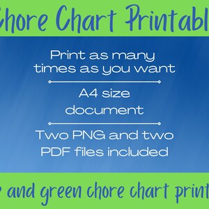 Chore Chart Printable - Blue and Green - Digital Download - PNG - PDF ...