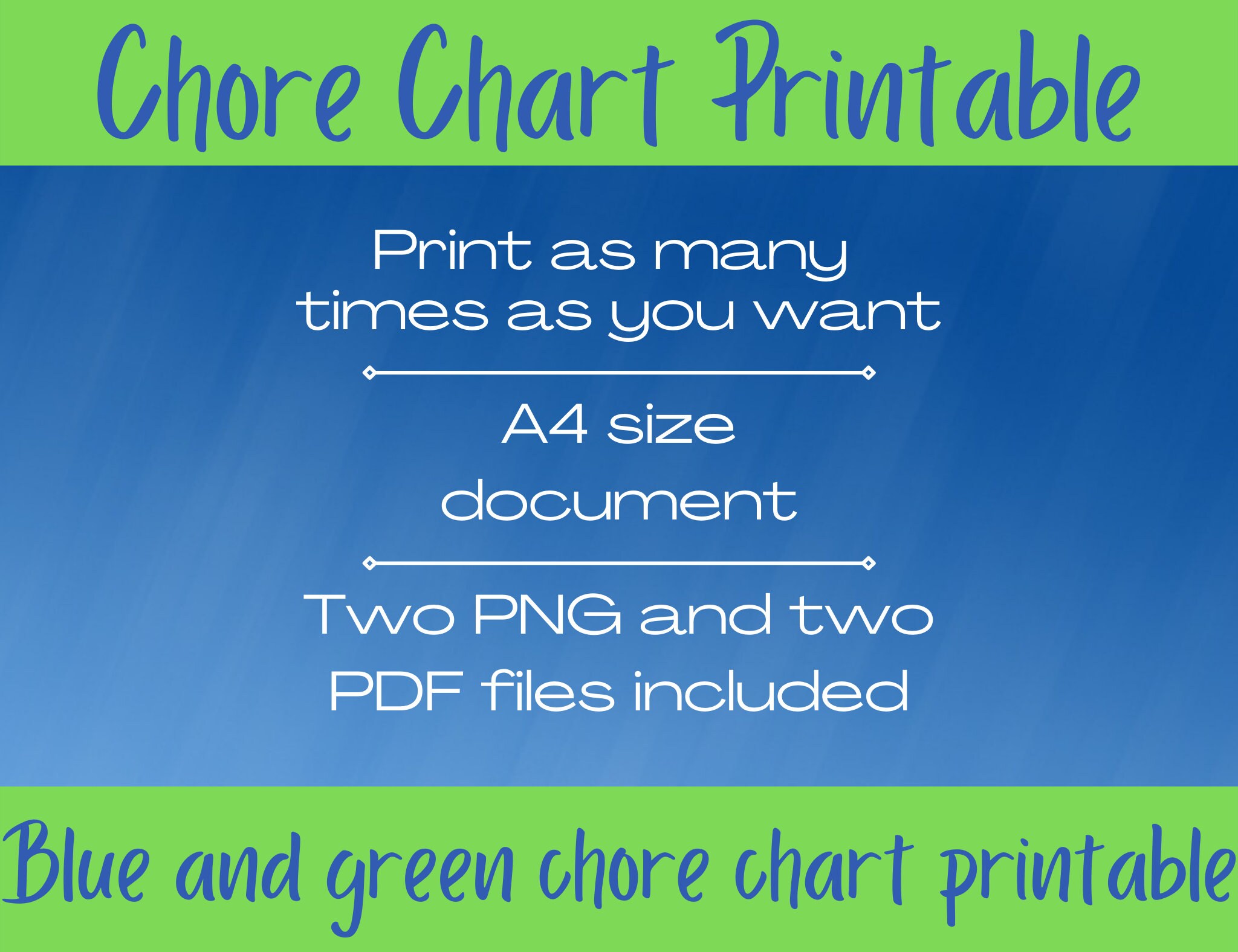 Chore Chart Printable - Blue and Green - Digital Download - PNG - PDF ...