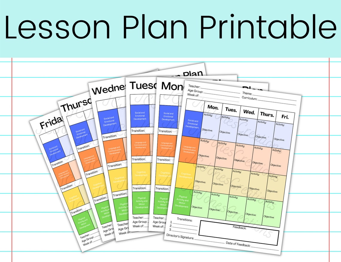 Lesson Plan Printable - Regular Font - Rainbow Colors - Early Childhood ...