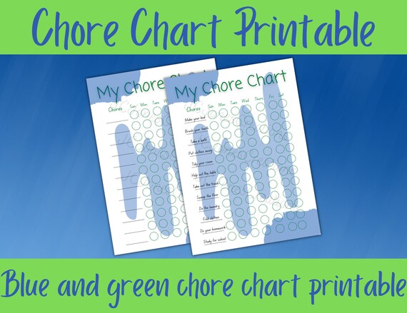 Chore Chart Printable Blue and Green Digital Download | Etsy