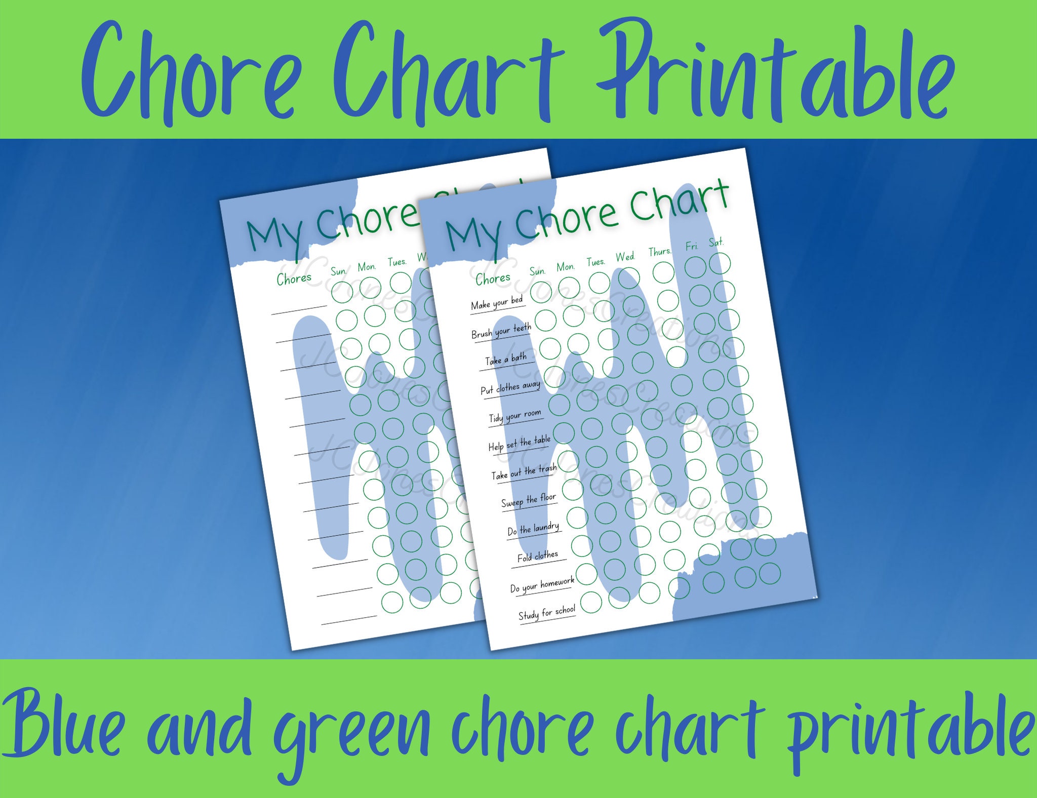 Chore Chart Printable - Blue and Green - Digital Download - PNG - PDF ...