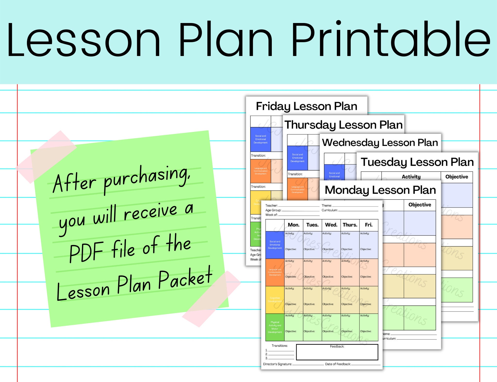 Lesson Plan Printable - Regular Font - Rainbow Colors - Early Childhood ...