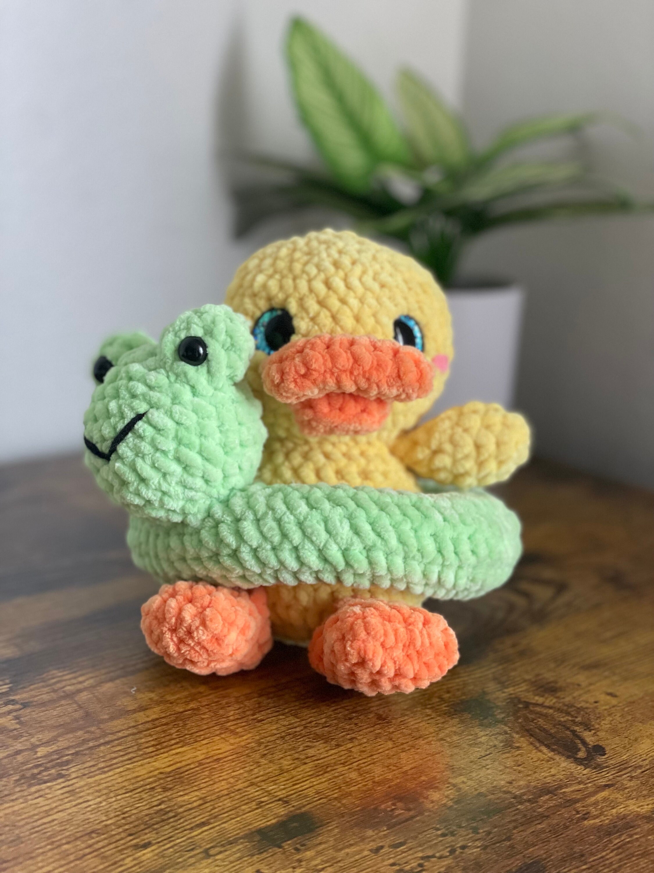 Handmade Crochet Amigurumi Duck With Frog Floatie - Etsy