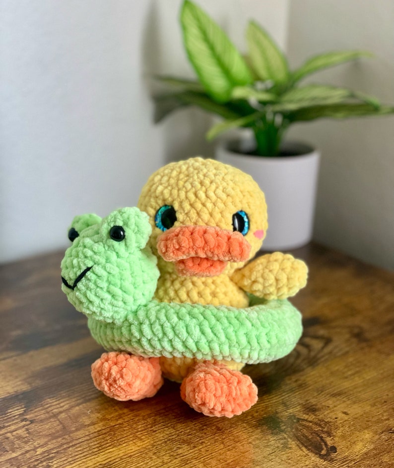 Handmade Crochet Amigurumi Duck With Frog Floatie - Etsy