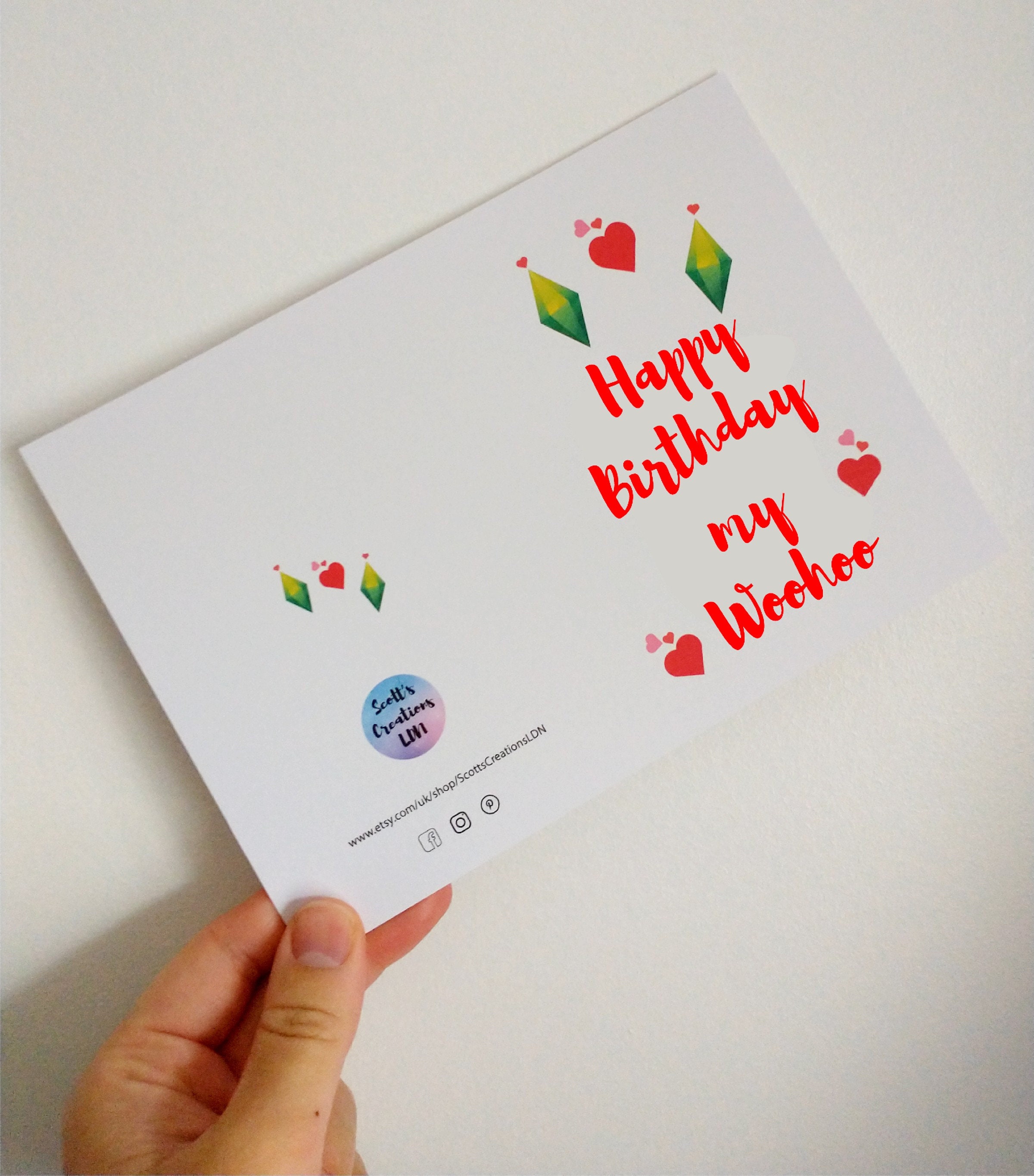 The Sims Style Birthday or Anniversary Card With Plumbobs and Hearts ...