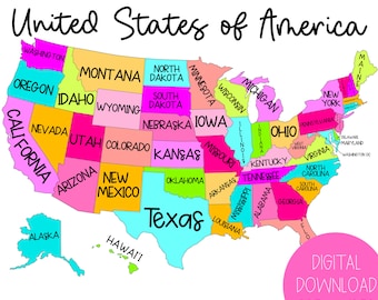 Pastel United States Map Digital Download Print - Etsy