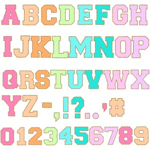 Preppy Pastels Varsity Patch Hand-drawn Glitter Letters (clipart) - Etsy