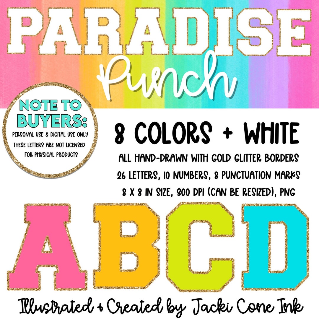 Paradise Punch Varsity Patch Hand-drawn Glitter Letters (clipart) - Etsy