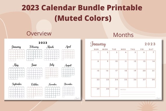 2023 Calendar Bundle Printables Muted Color Calligraphy Fonts - Etsy