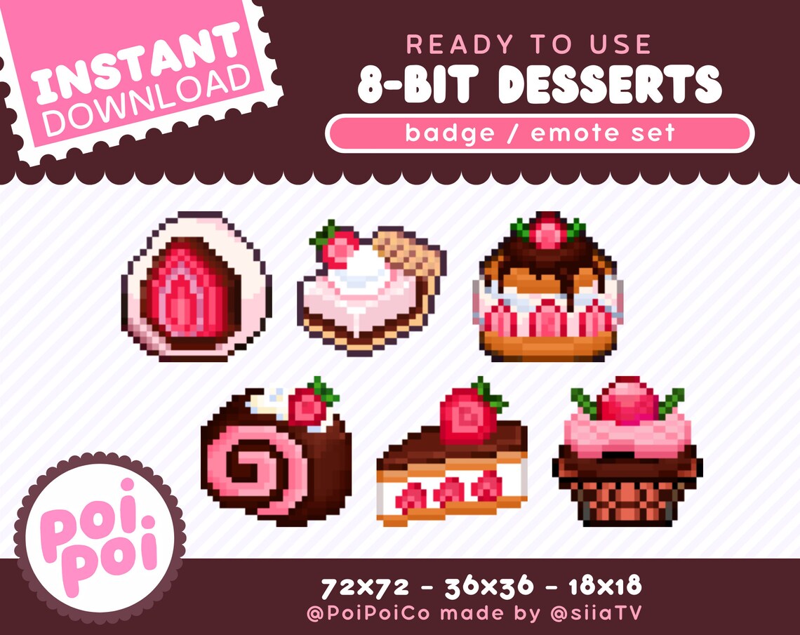 8-bit Strawberry Chocolate Dessert Badges / Stream Graphics / Emote ...