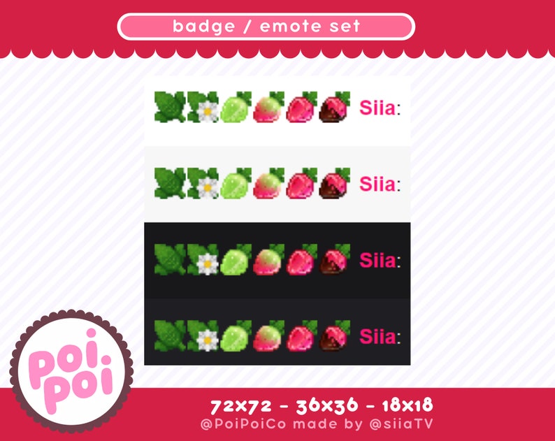 8-bit Strawberry Badges / Stream Graphics / Emote / Cute / Vtuber ...