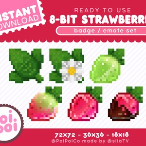 8-bit Strawberry Badges / Stream Graphics / Emote / Cute / Vtuber ...
