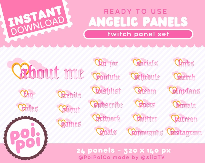 24x Twitch Cute Pink Angelic Panels / Badges / Kawaii / Streamer ...
