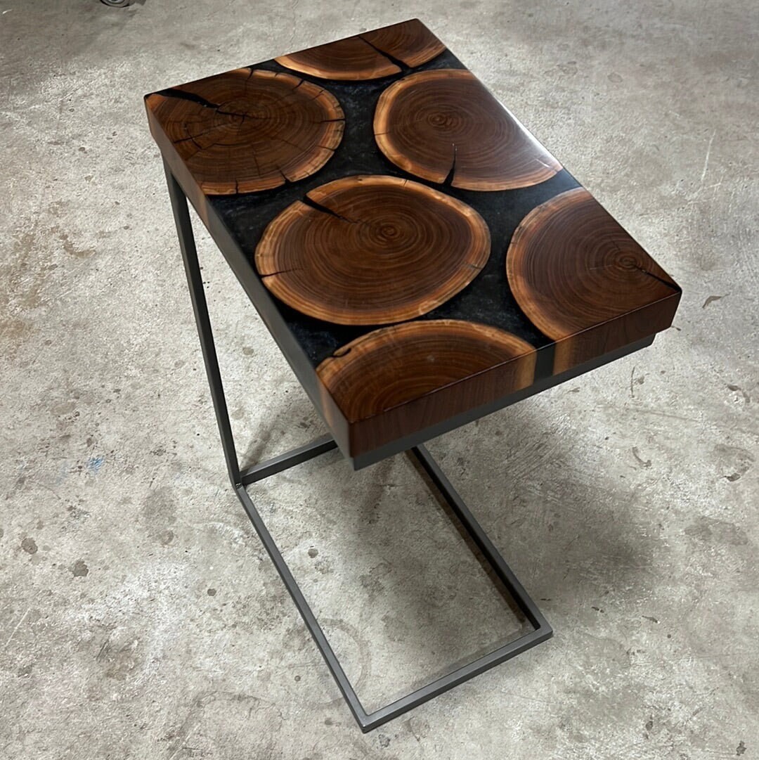 Black Walnut Resin C-table With Shimmering Smokey Black River - Etsy